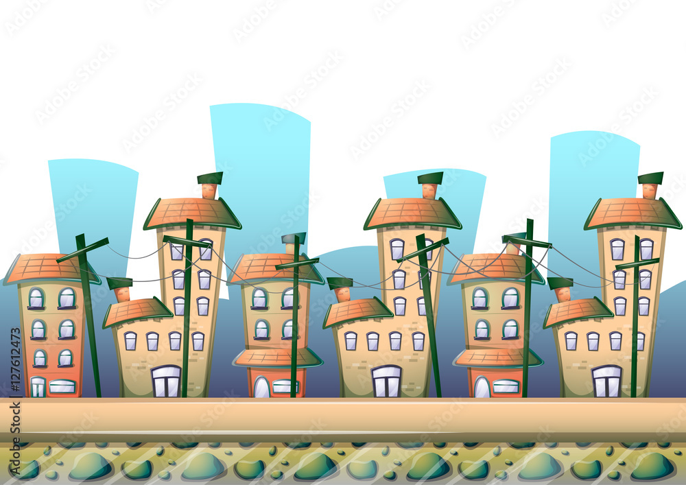 cartoon vector building background with separated layers for game art ...