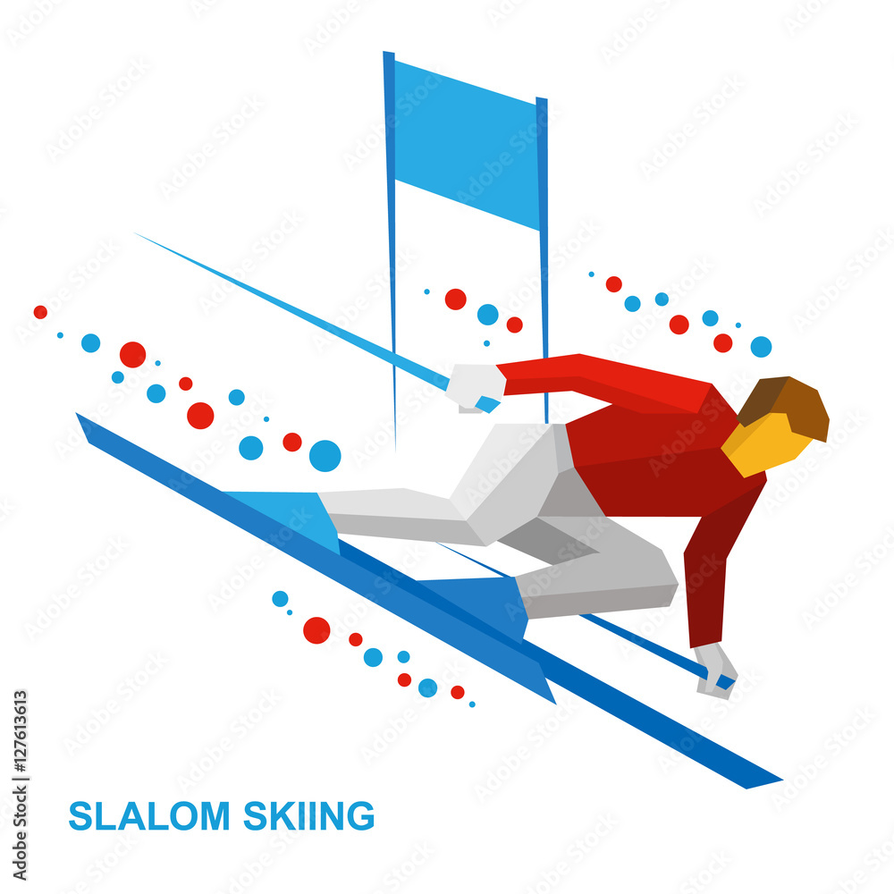 Winter sports - slalom skiing. Cartoon skier with patterns running ...