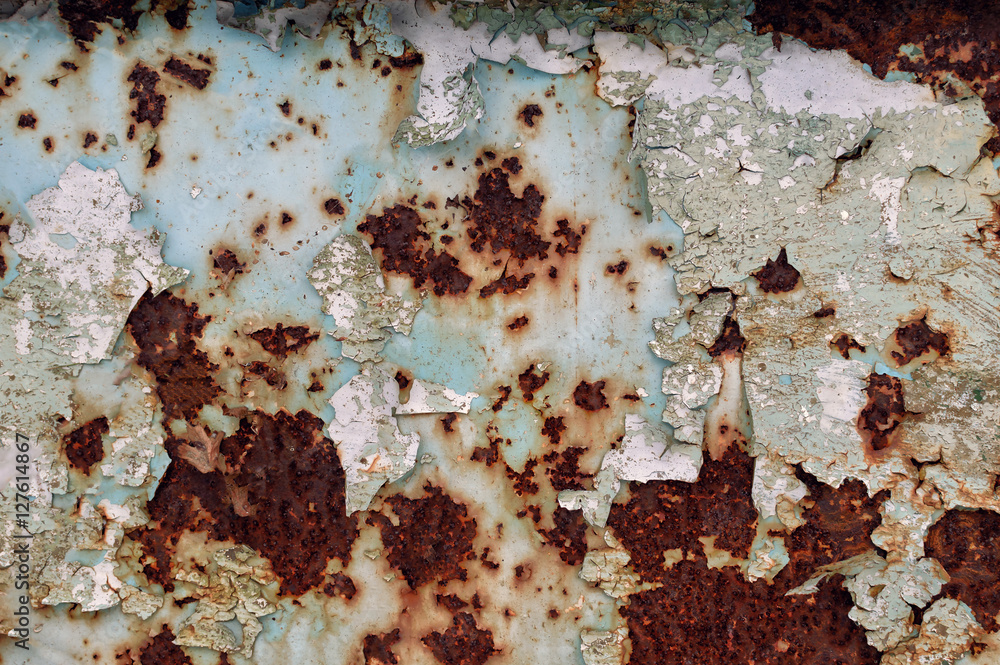 Old worn metal surface with paint. Texture. Background. White paint in ...