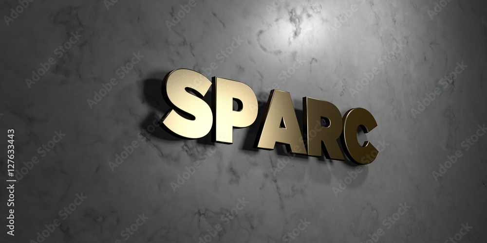 Sparc - Gold sign mounted on glossy marble wall - 3D rendered royalty ...