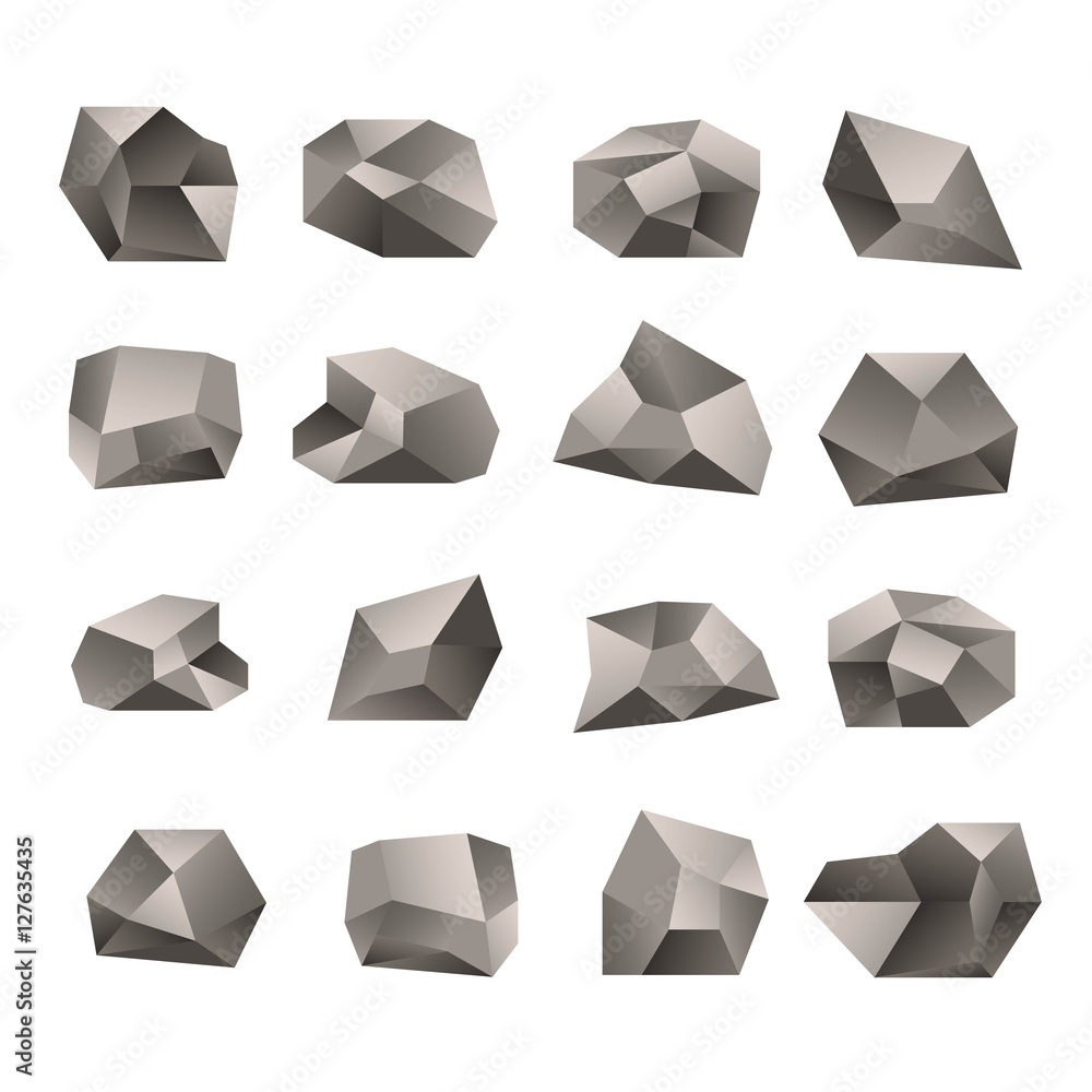 Set of triangular stones illustration on the white background. Polygon ...