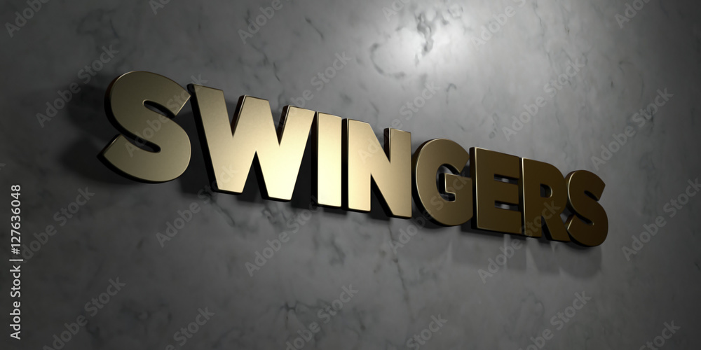 Swingers - Gold sign mounted on glossy marble wall - 3D rendered ...