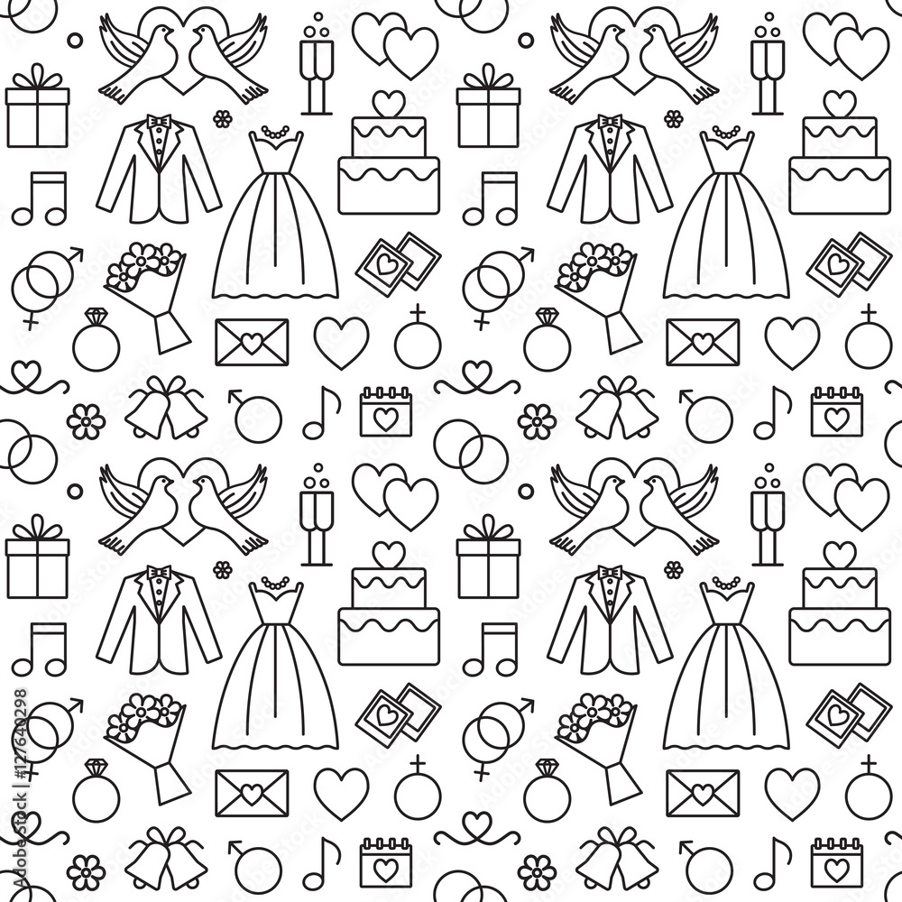 Wedding outline seamless pattern background 1 Stock Vector | Adobe Stock