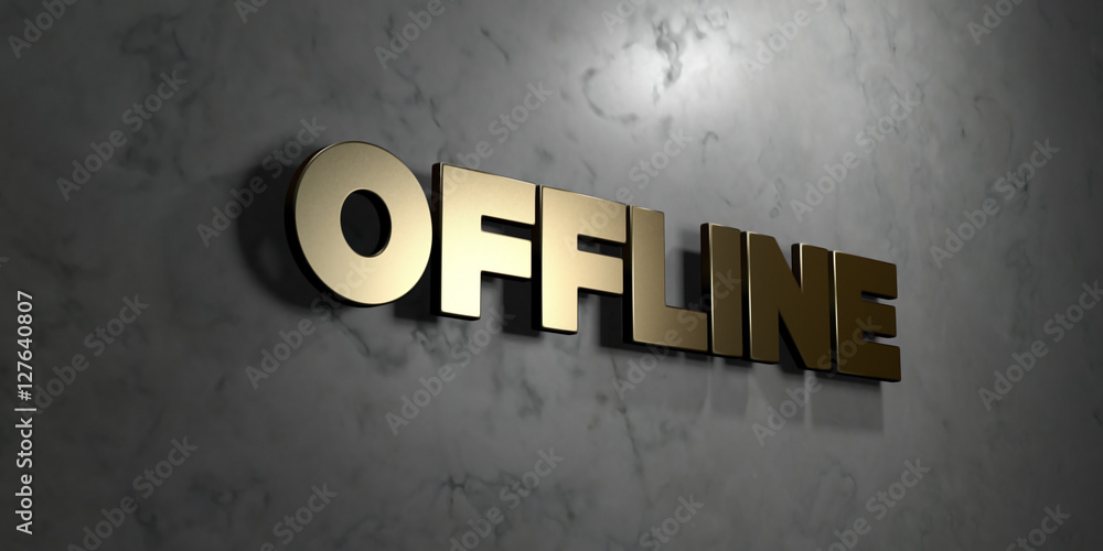 Offline - Gold sign mounted on glossy marble wall - 3D rendered royalty ...