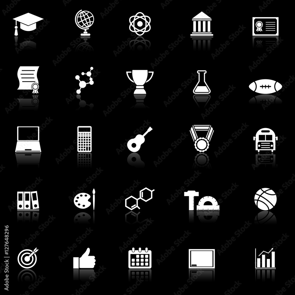 College icons with reflect on black background Stock Vector | Adobe Stock