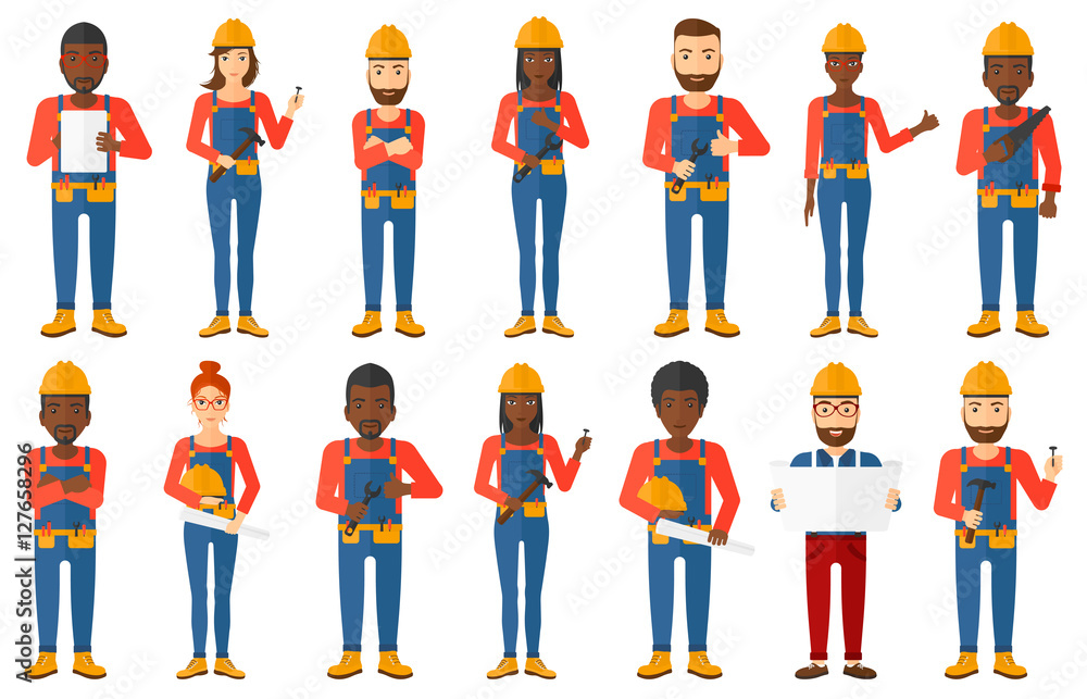 Vector set of constructors and builders characters Stock Vector | Adobe ...