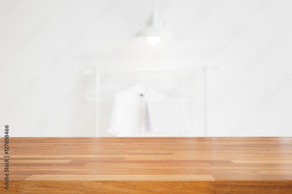 Empty wooden table and modern white clean room background with s Stock ...