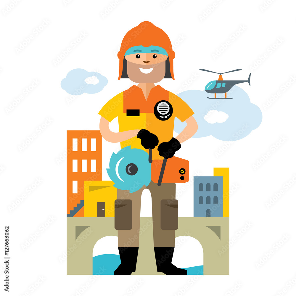 Vector Emergency rescue service. Flat style colorful Cartoon ...