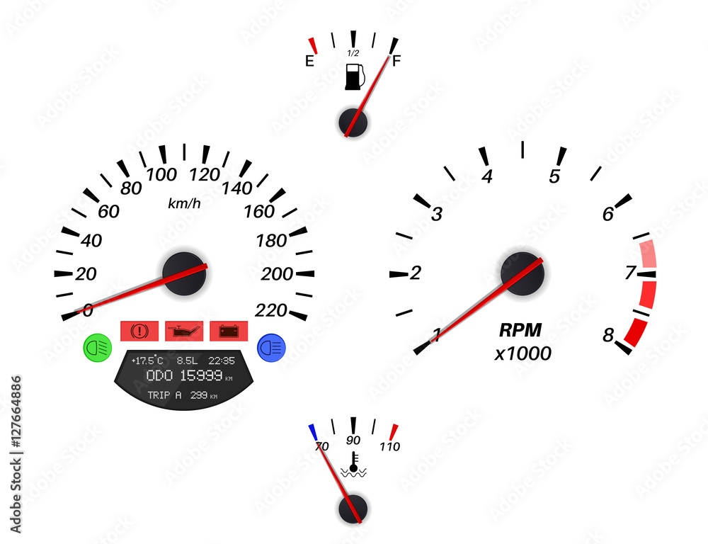 Car dashboard signs. Speedometer, tachometer, fuel and temperature ...