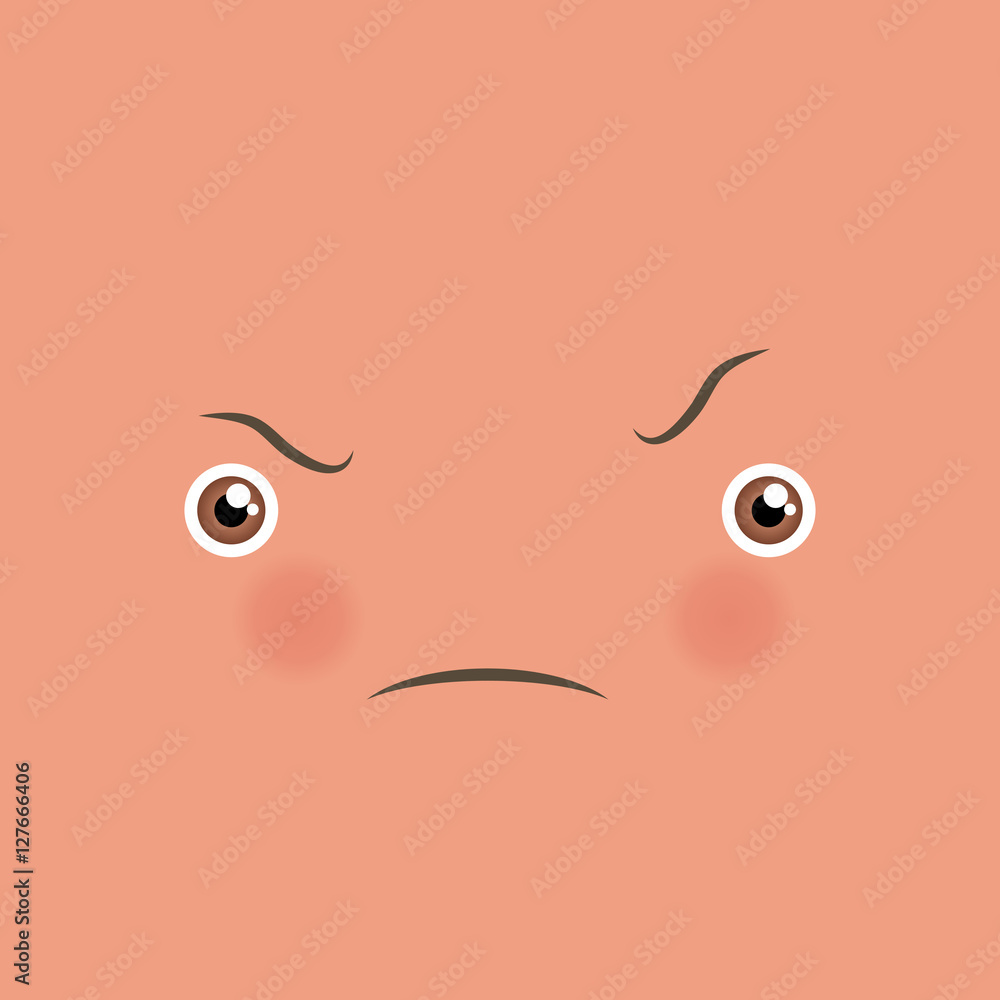 Cute angry emoticon. Vector sullen expression face with negative ...