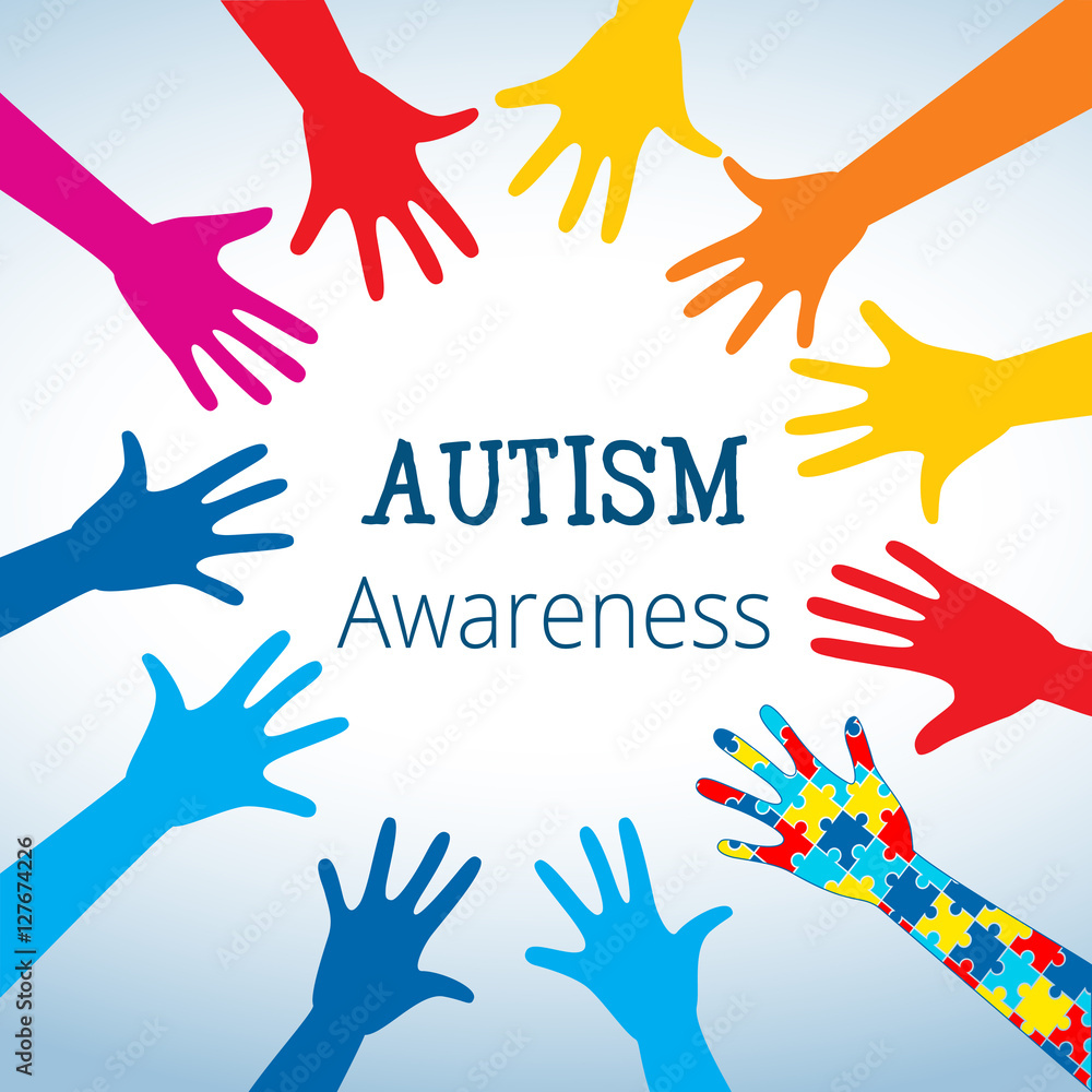 Autism awareness concept with hand of puzzle pieces as symbol of autism ...