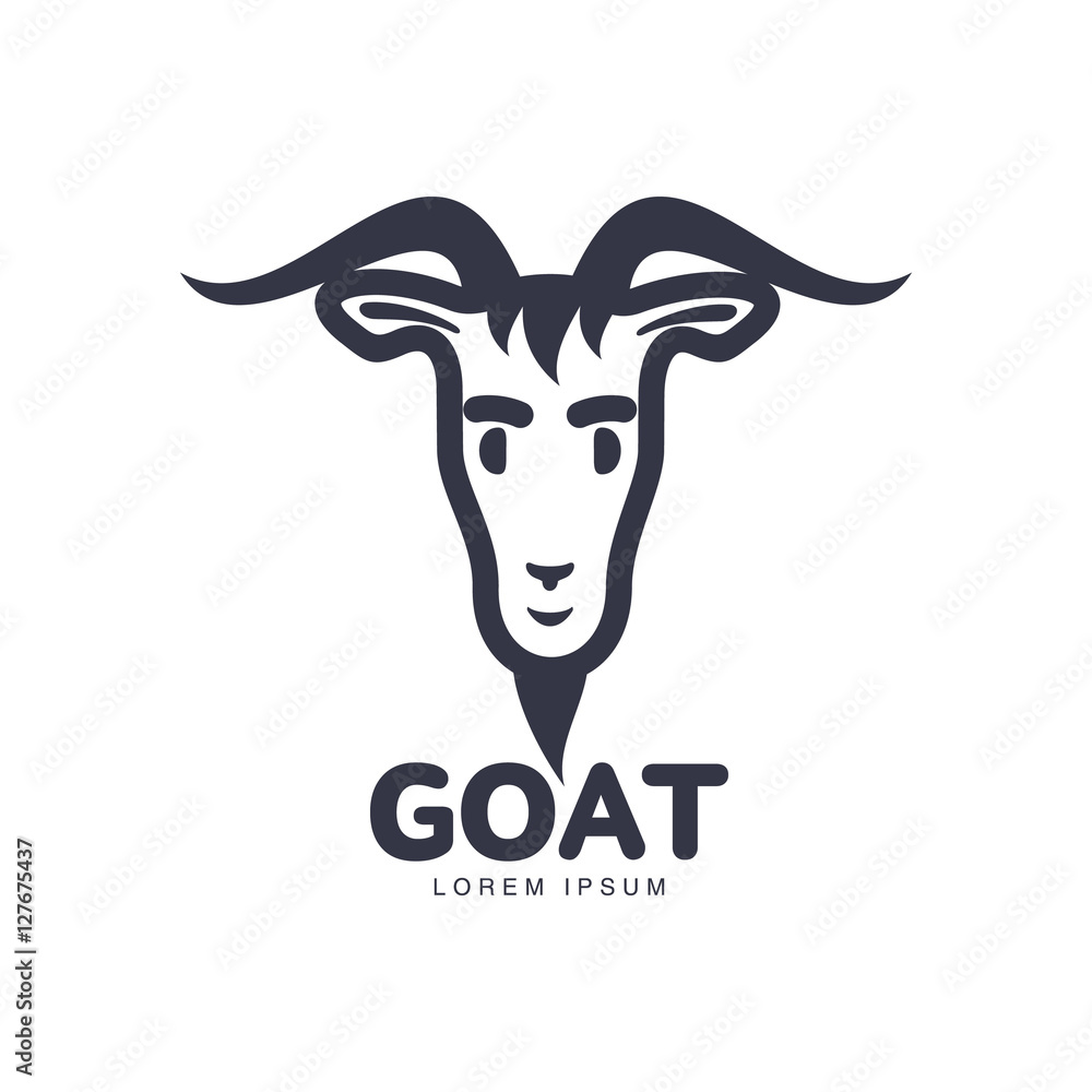 Front view goat head logo template for meat and dairy products, cartoon ...