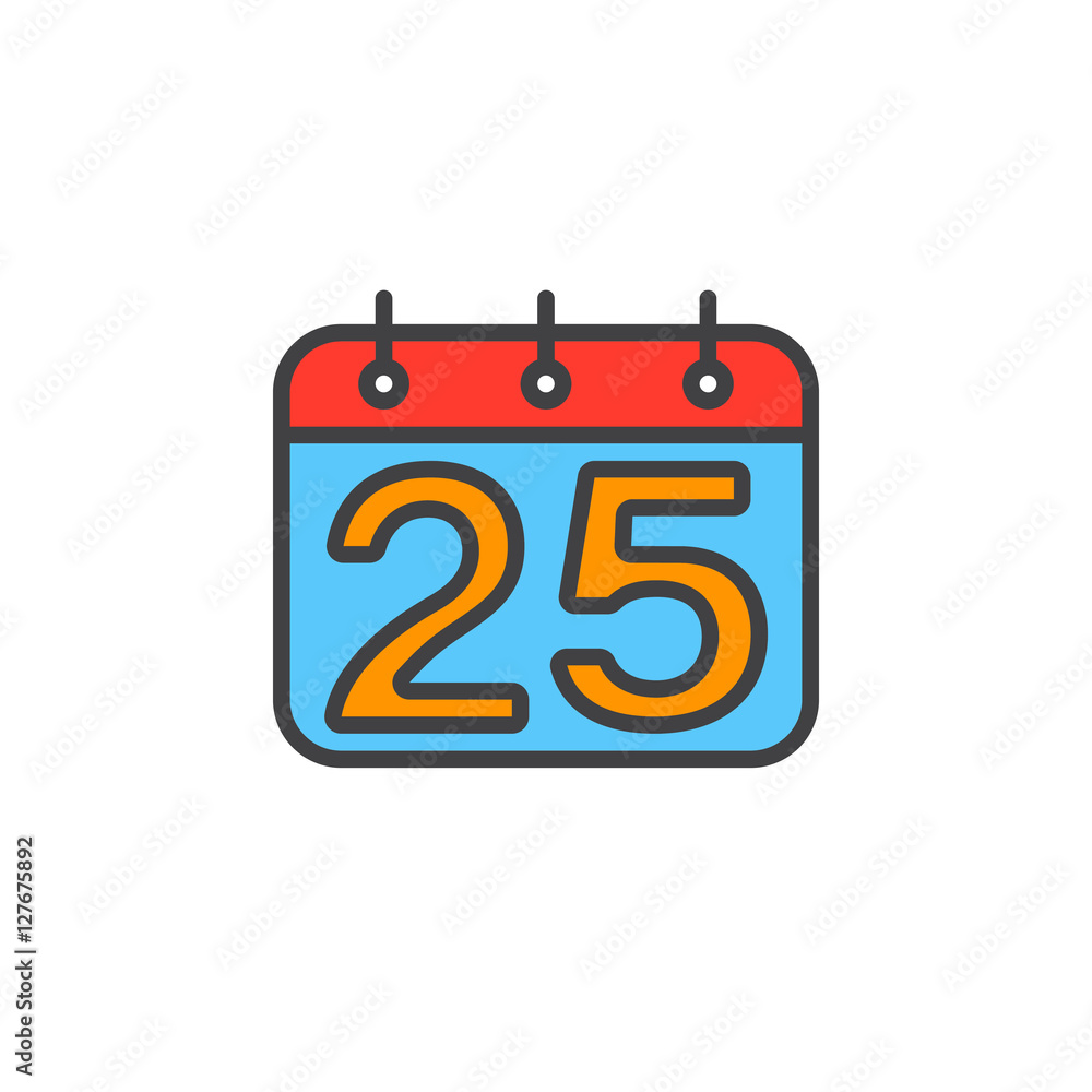 Calendar with number 25 line icon, filled outline vector sign, linear ...