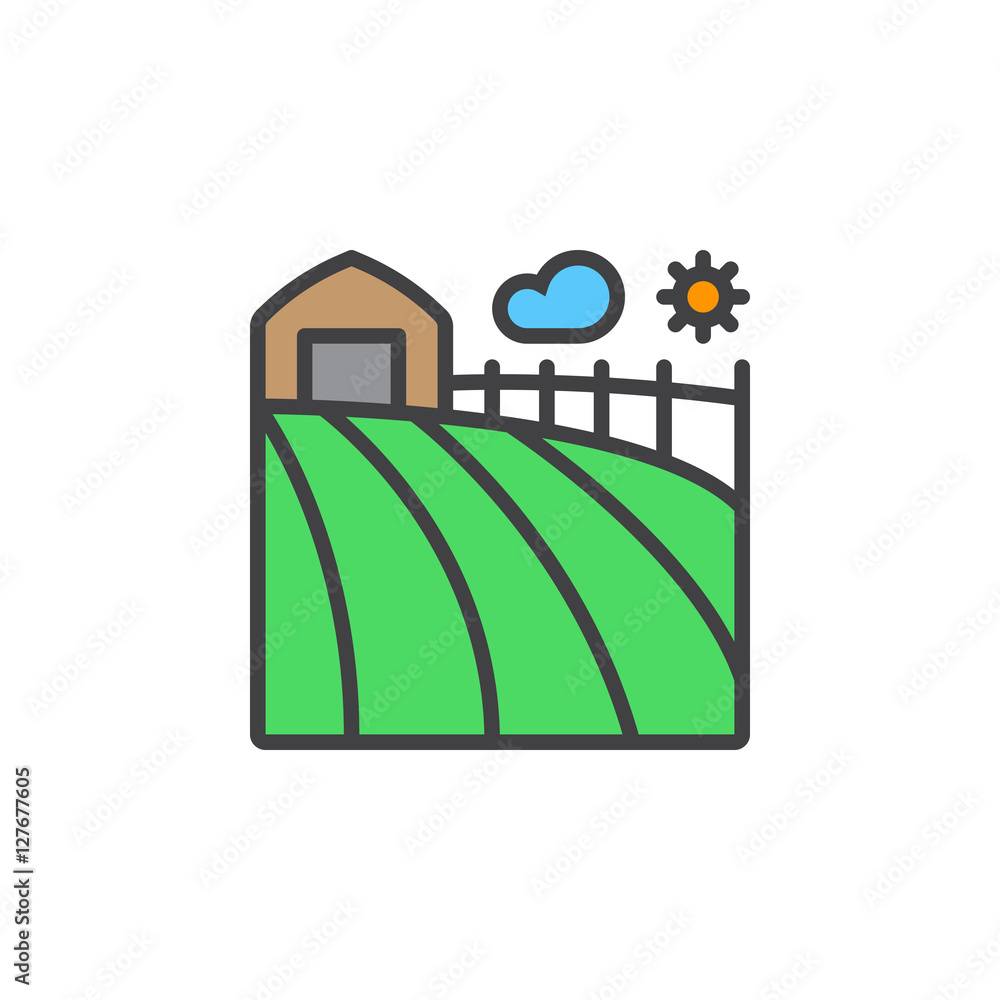 Farm field line icon, filled outline vector sign, linear colorful ...