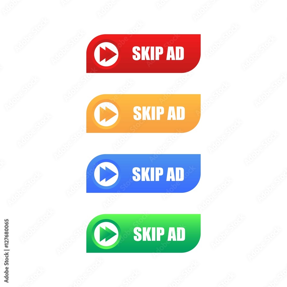 Set of Skip Ad Button Stock Vector | Adobe Stock