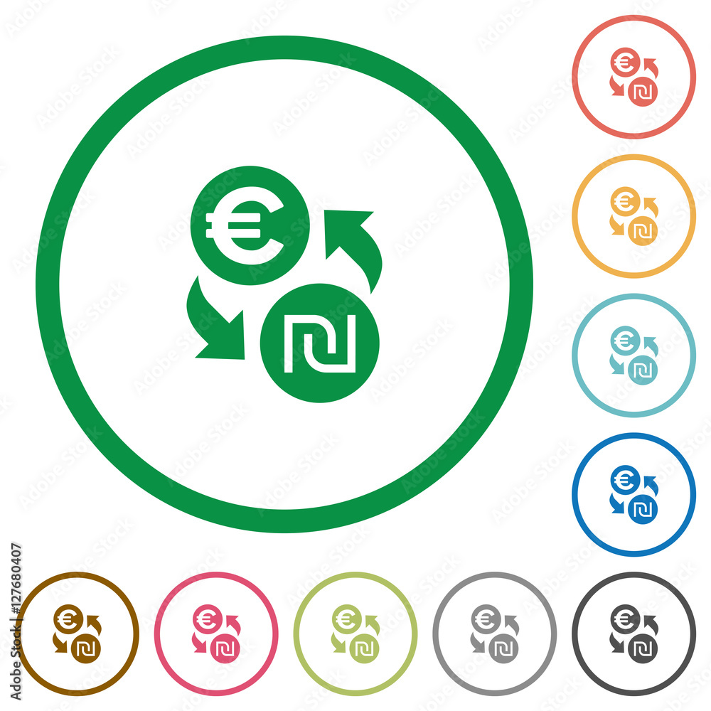 Euro new Shekel exchange flat icons with outlines Stock Vector | Adobe ...
