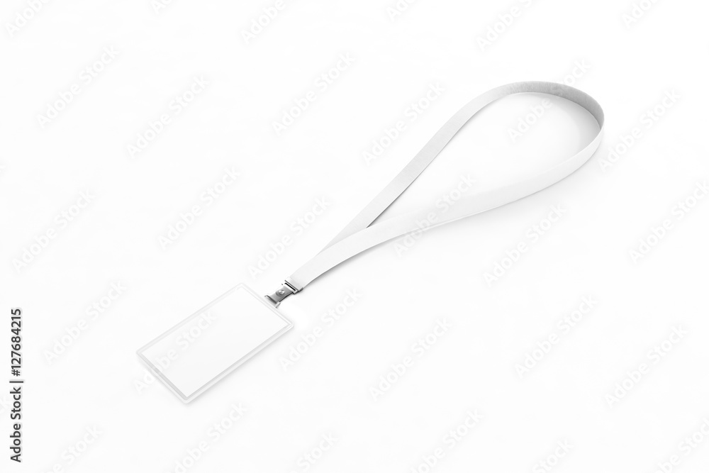 Blank white name bagde lace mockup, clipping path, 3d rendering. Plain ...