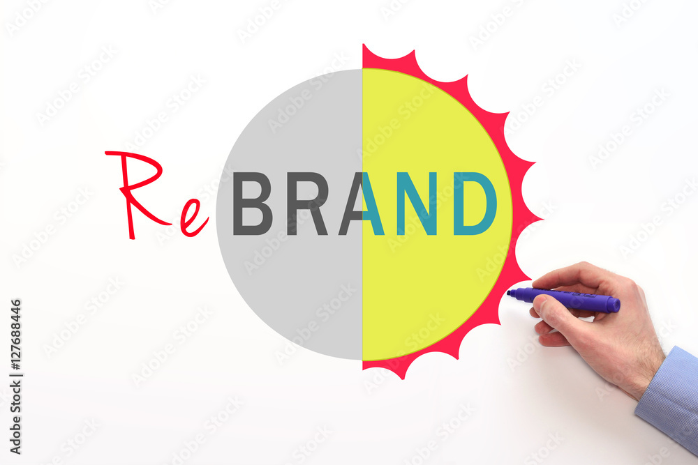 Rebrand sign on white background. Marketing strategy Stock Photo ...