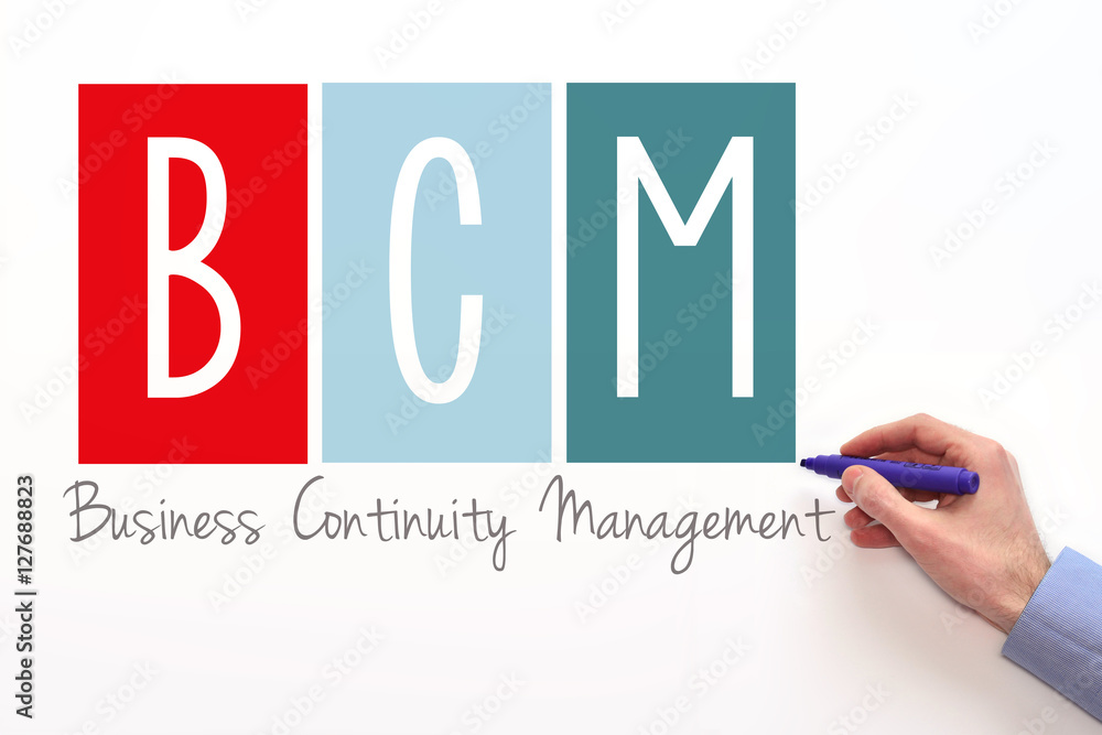 BCM. Business continuity management sign on white background Stock ...