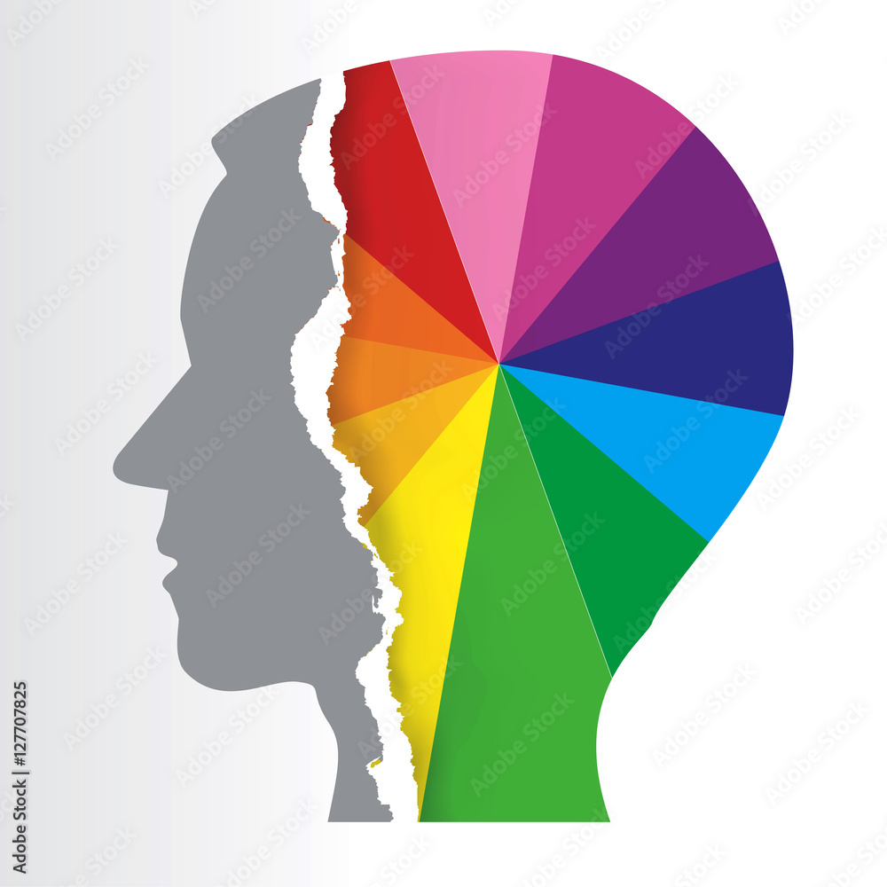 Male head with paper color swatch. Male head Paper silhouette ripping ...