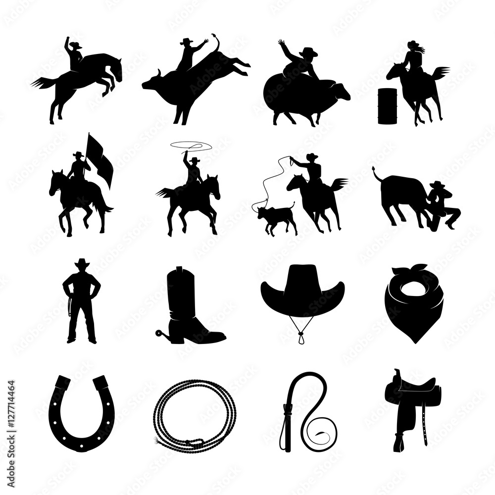 Rodeo Black Icons Set Stock Illustration | Adobe Stock