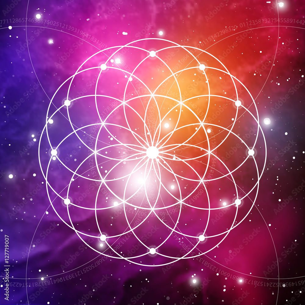 Flower of life - the interlocking circles ancient symbol on outer space ...