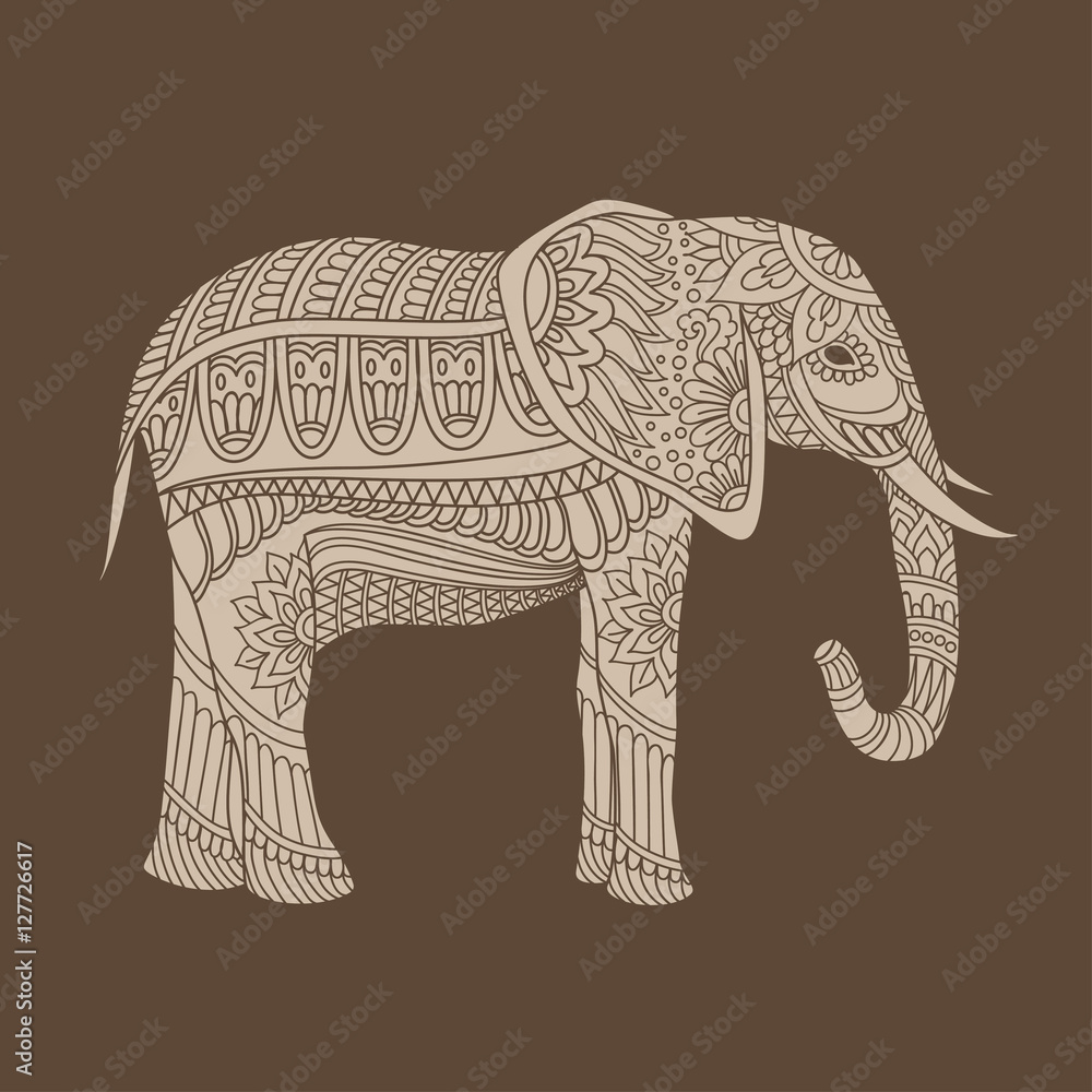 Indian elephant in traditional asian style. Ornate elephant on lace ...