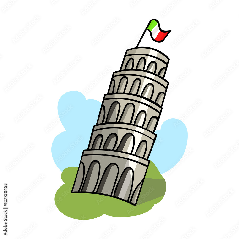 Tower of Pisa in Italy icon in cartoon style isolated on white ...