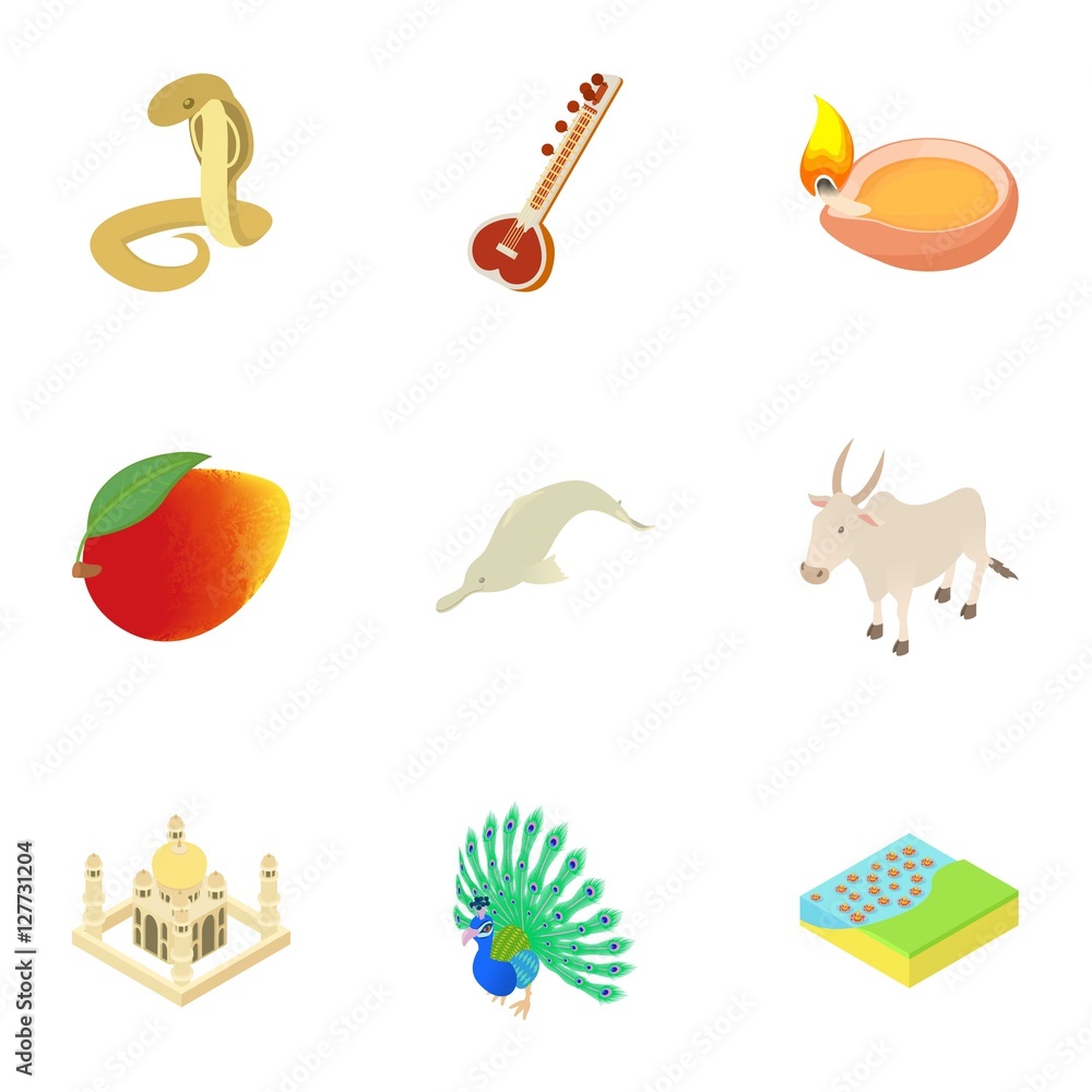 India icons set. Cartoon illustration of 9 India vector icons for web ...