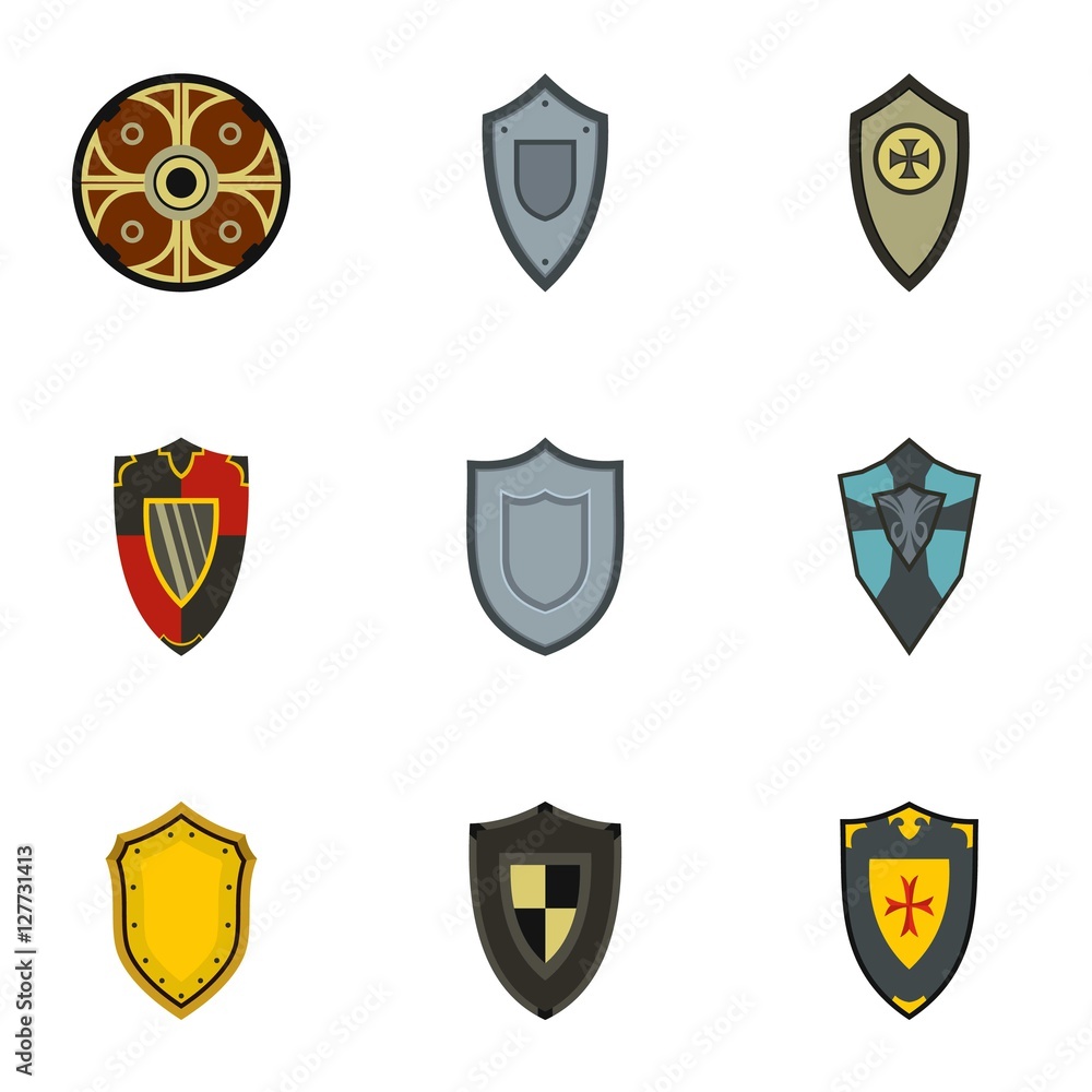 Vettoriale Stock Army shield icons set. Flat illustration of 9 army ...