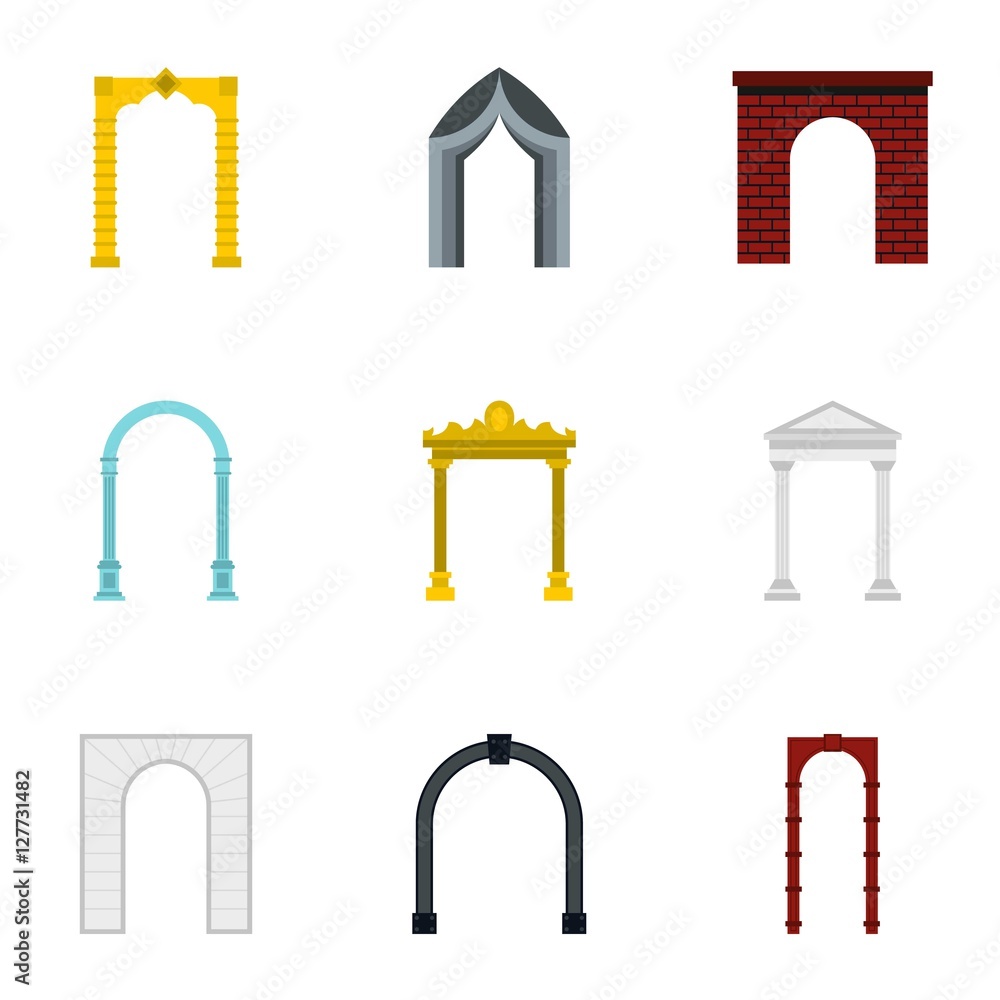Archway icons set. Flat illustration of 9 archway vector icons for web ...
