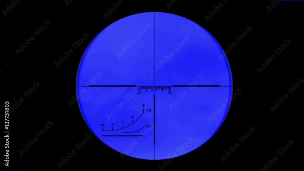 Sniper scope or optical sight on a blue screen. Sniper scope or optical ...