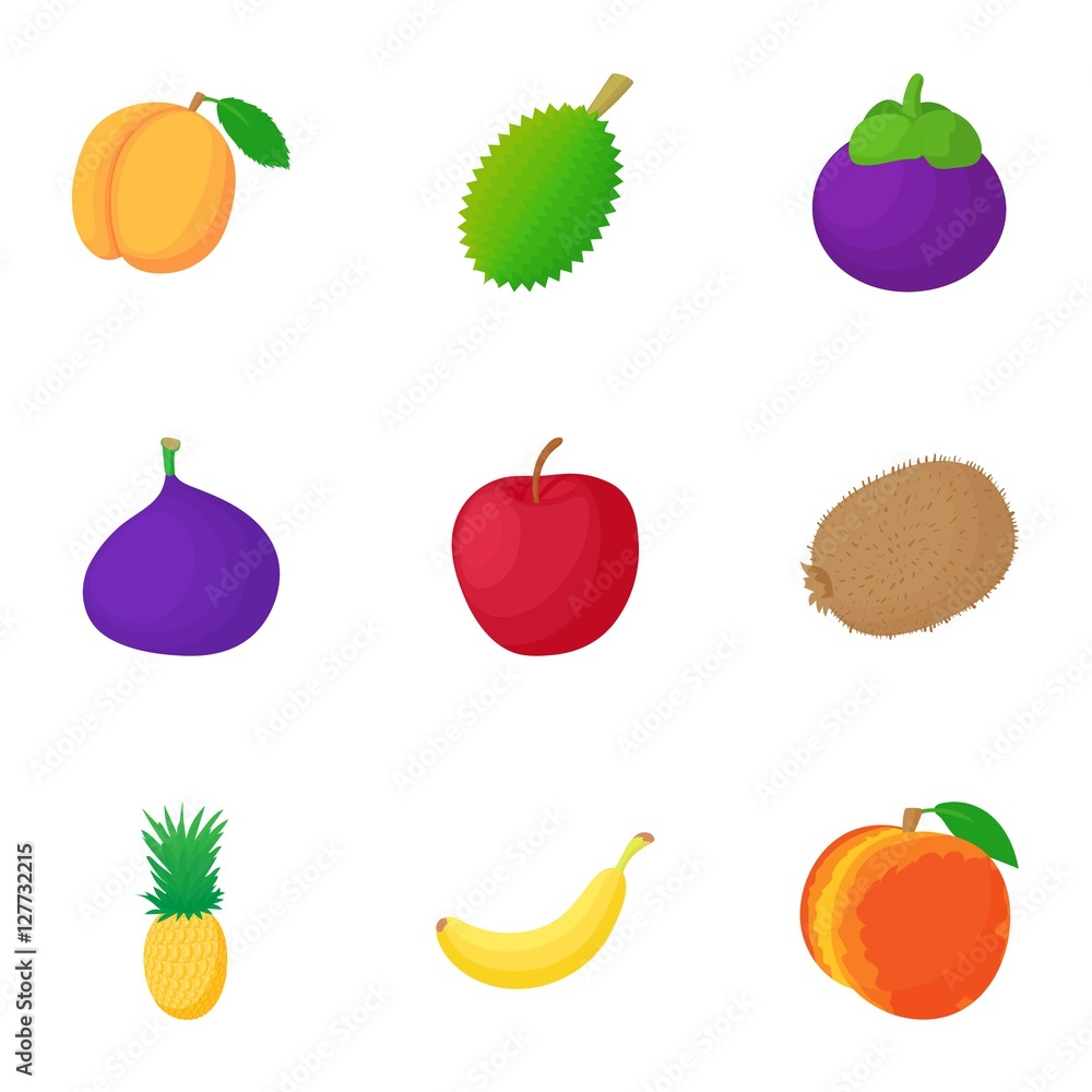 Types of fruit icons set. Cartoon illustration of 9 types of fruit ...