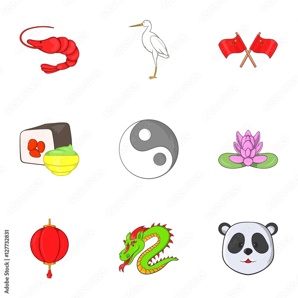 China Republic icons set. Cartoon illustration of 9 China Republic ...