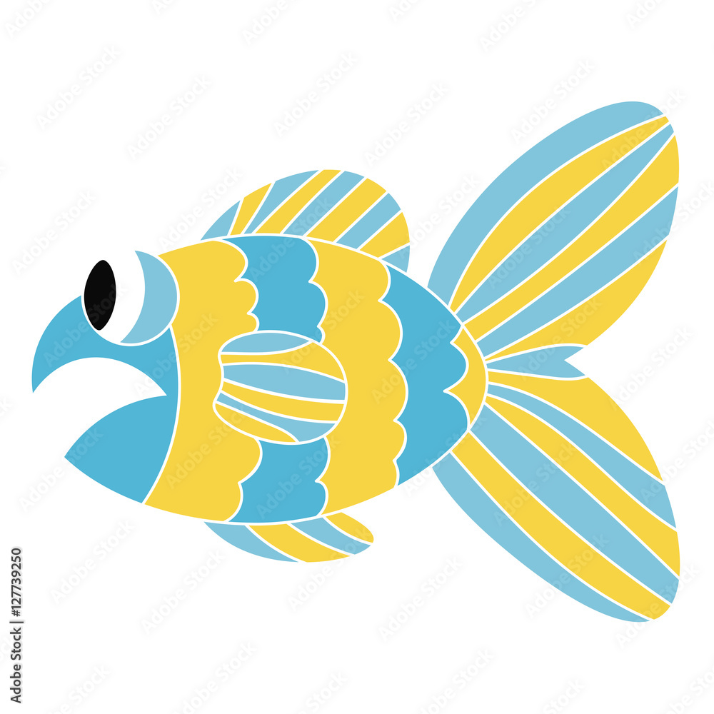 Cartoon colorful sad fish isolated on white background. Fish's mouth ...