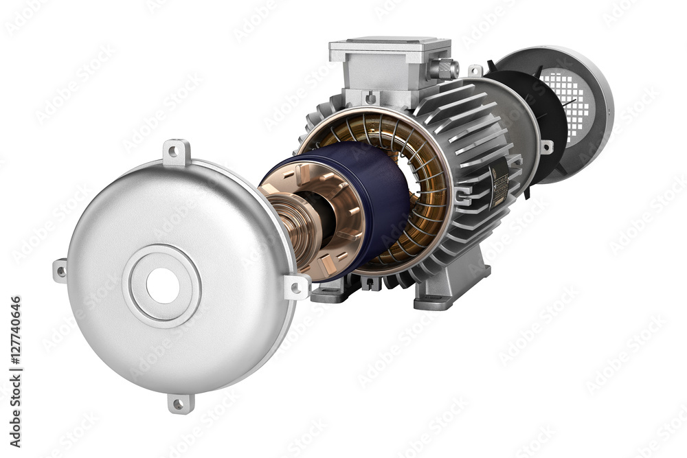 Electric motor in detail without shadow on white background 3d Stock ...