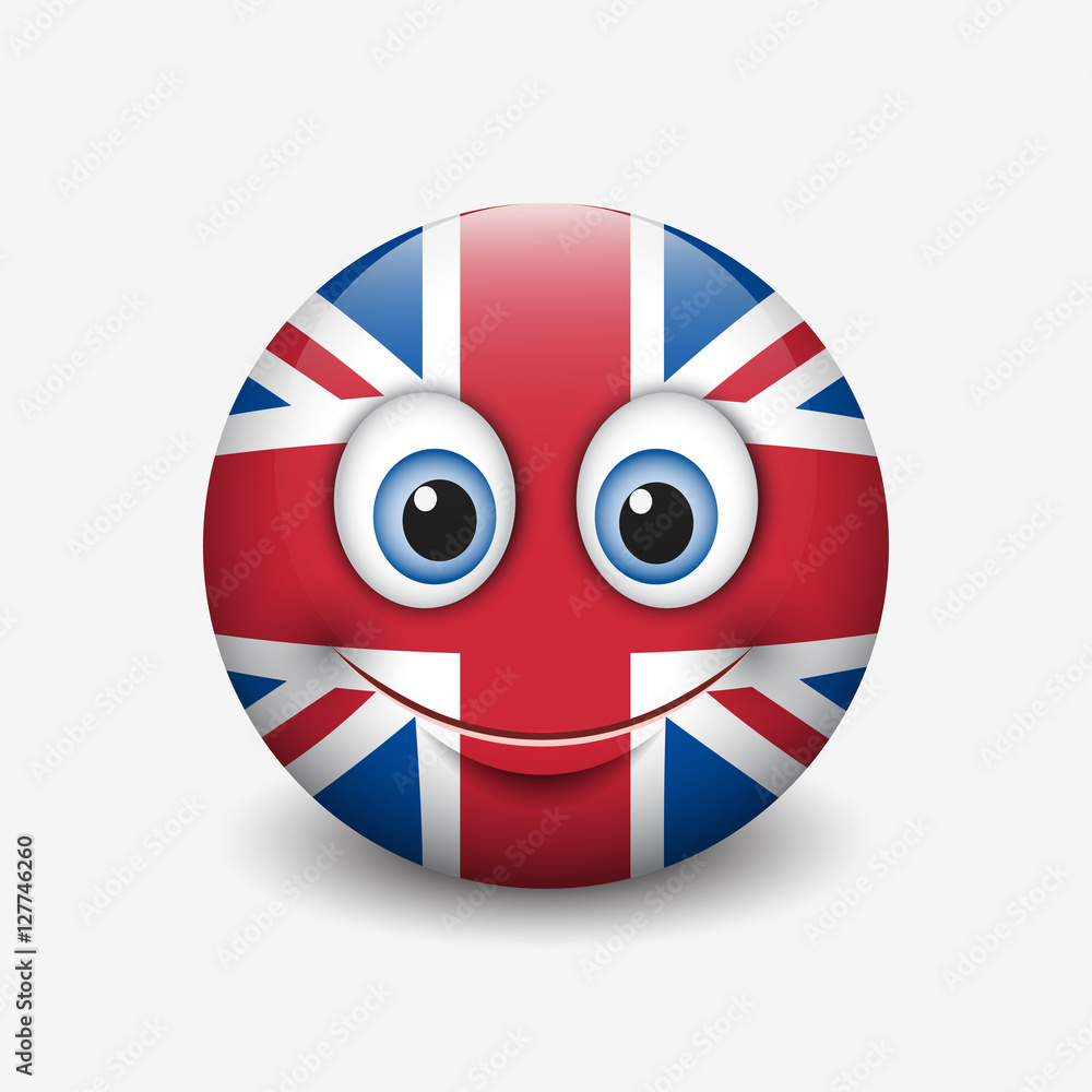 Cute emoticon isolated on white background with United Kingdom flag ...