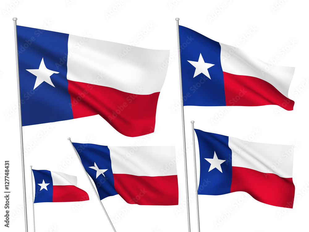 USA Texas vector flags. A set of 5 wavy 3D flags created using gradient ...