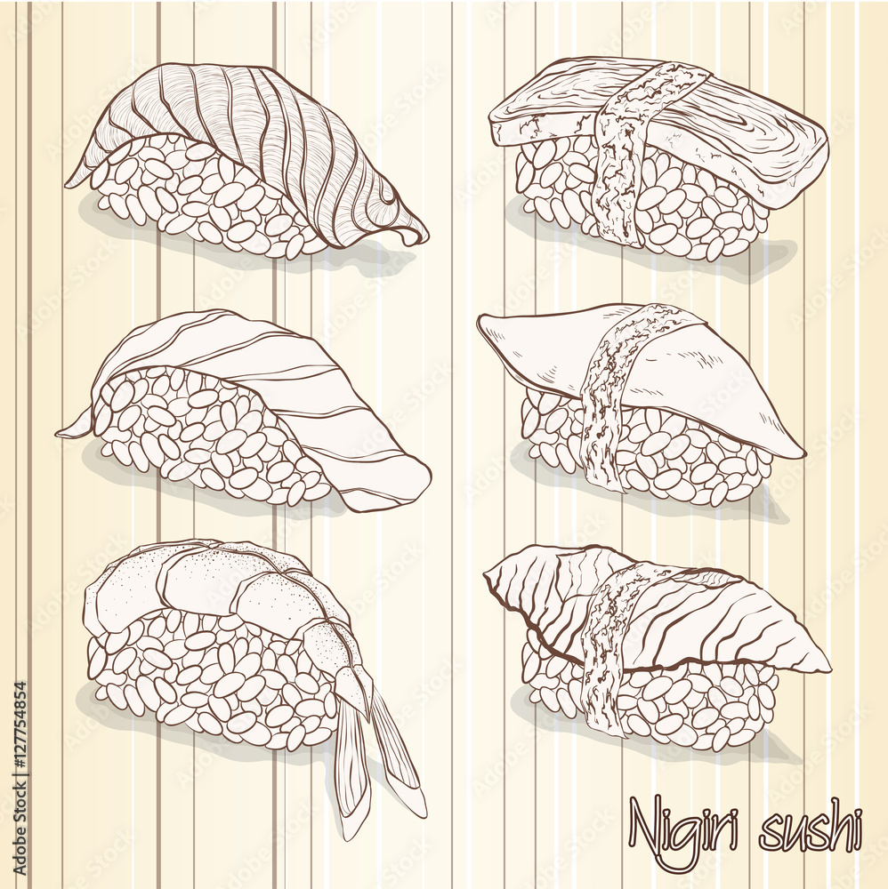 Vector nigiri sushi illustration. Stock Vector | Adobe Stock