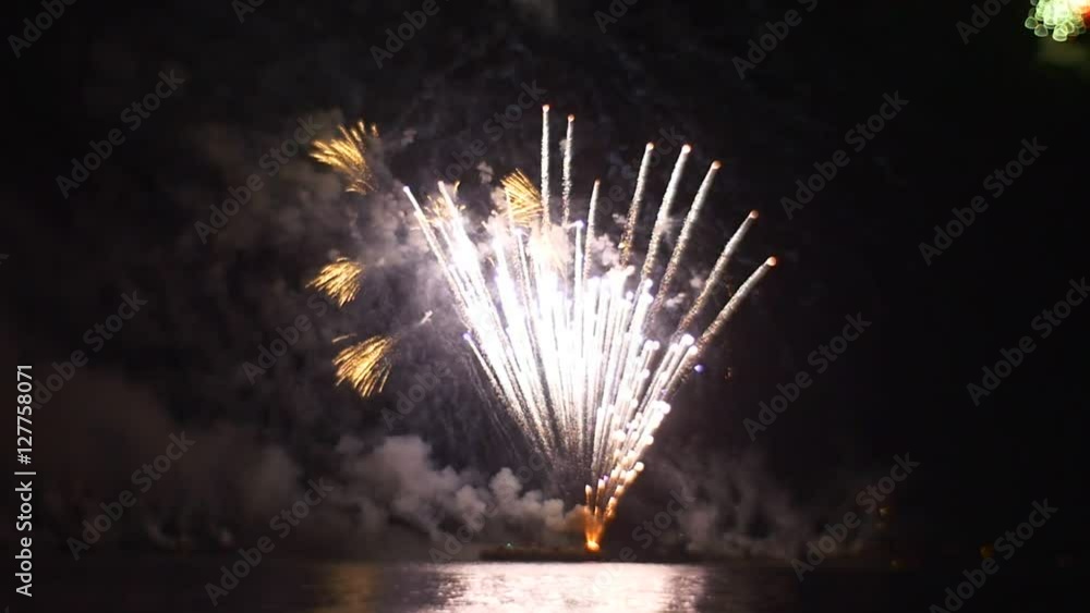Blinding Light of Firework Show With Fire Sparks Are Shooting and ...