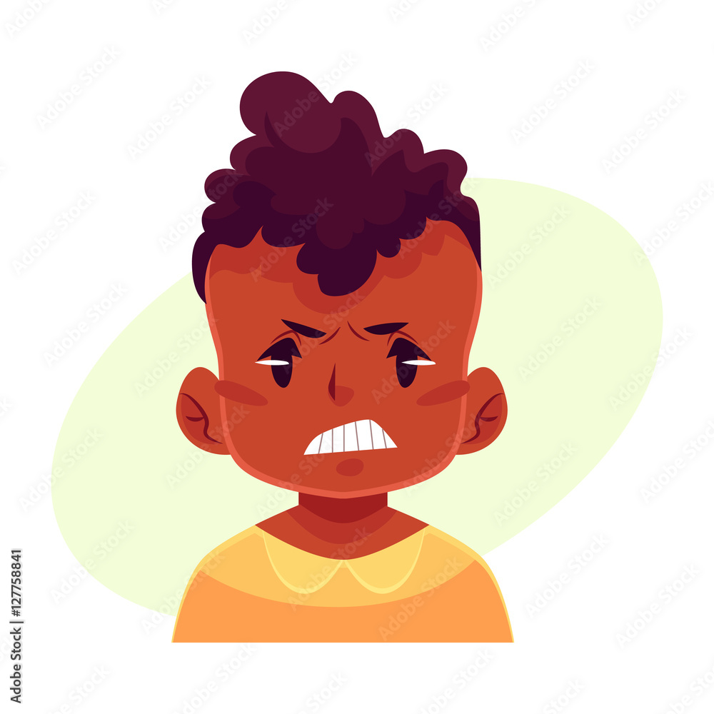 Little boy face, angry facial expression, cartoon vector illustrations ...