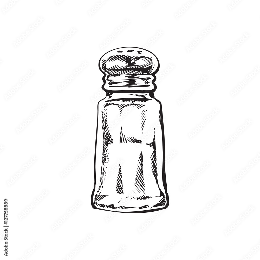 Hand drawn salt mill, shaker, grinder, sketch style vector illustration ...