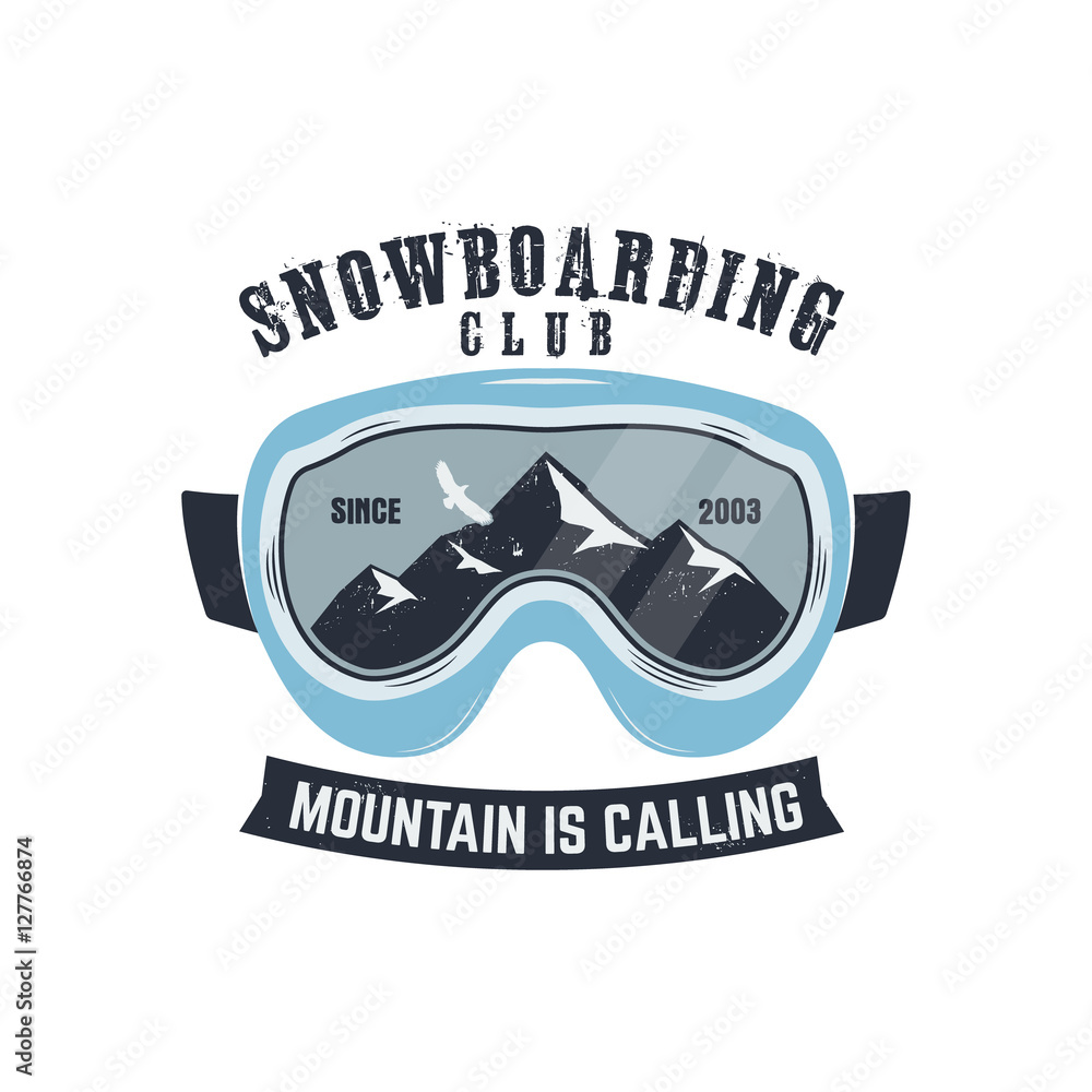 Snowboarding goggles logo and label template. Winter snowboard sport ...