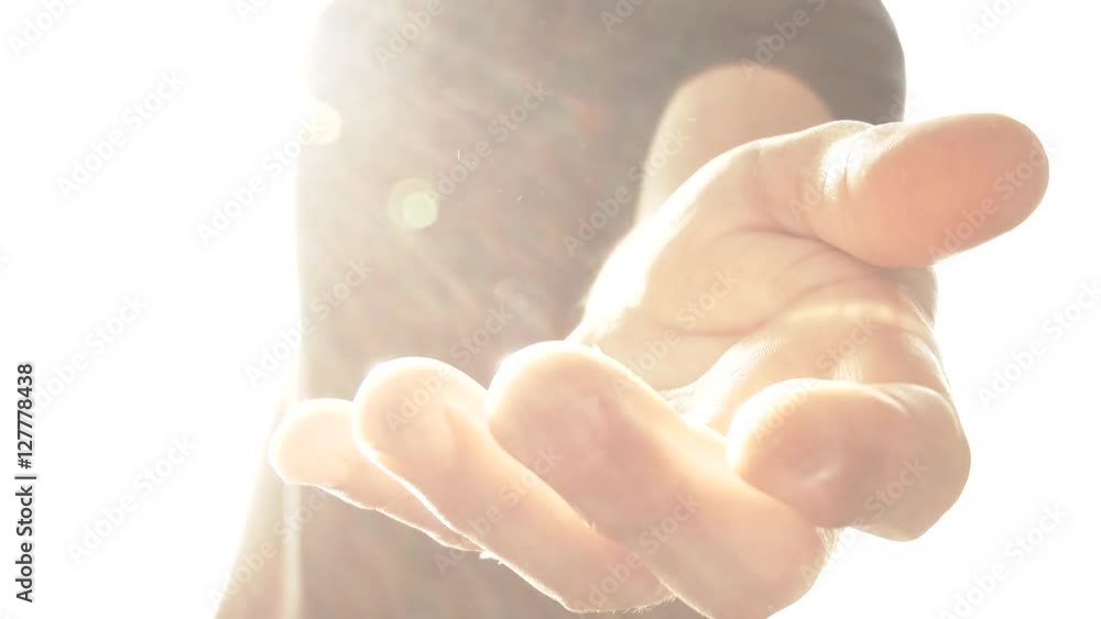 Angelic being reaches out hand and gestures to come with him into the ...