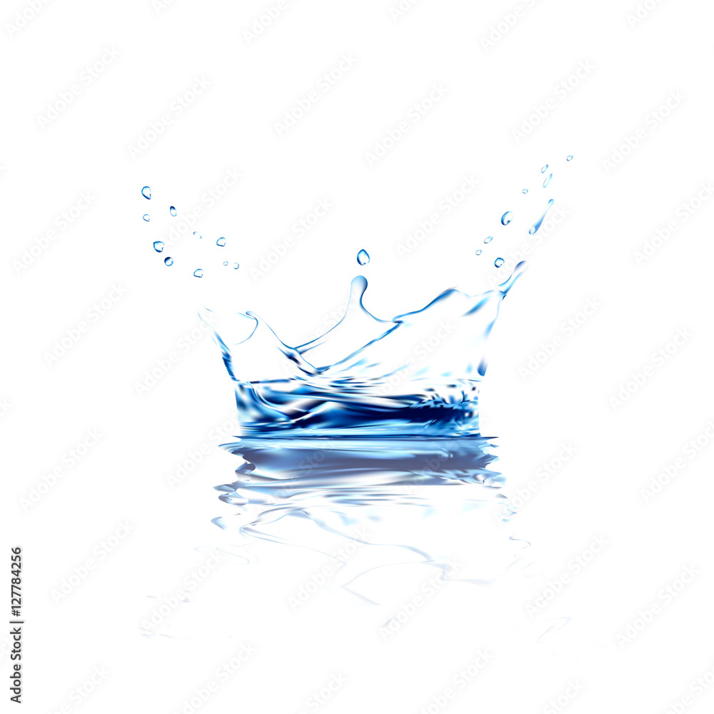 water vector splash with reflection. blue water spray with drops ...