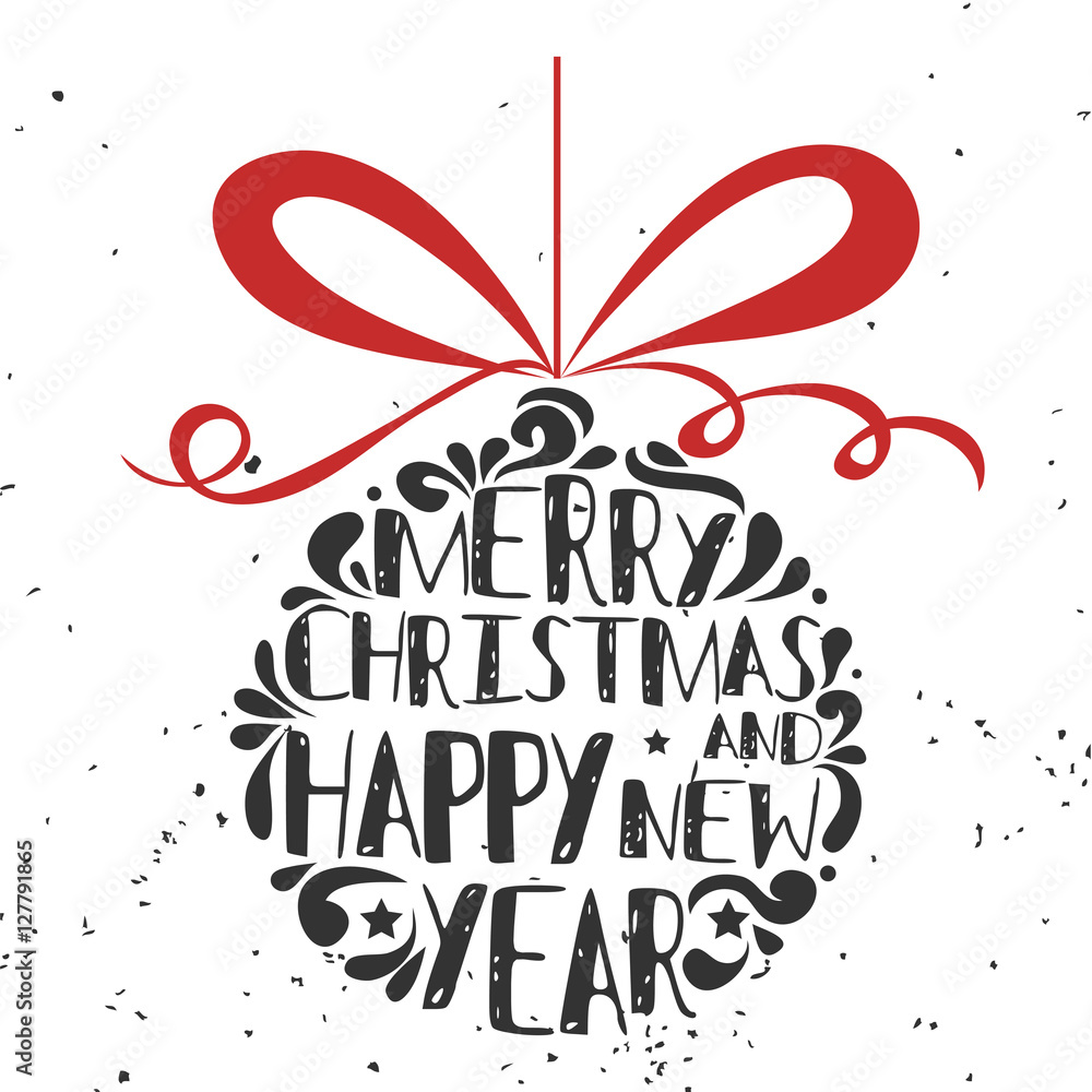 Typographical greeting card. Merry christmas and happy new year ...
