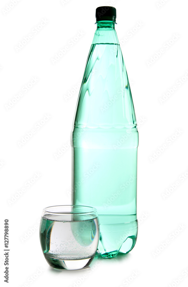 Green bottle of water and alcohol on white background Stock Photo ...