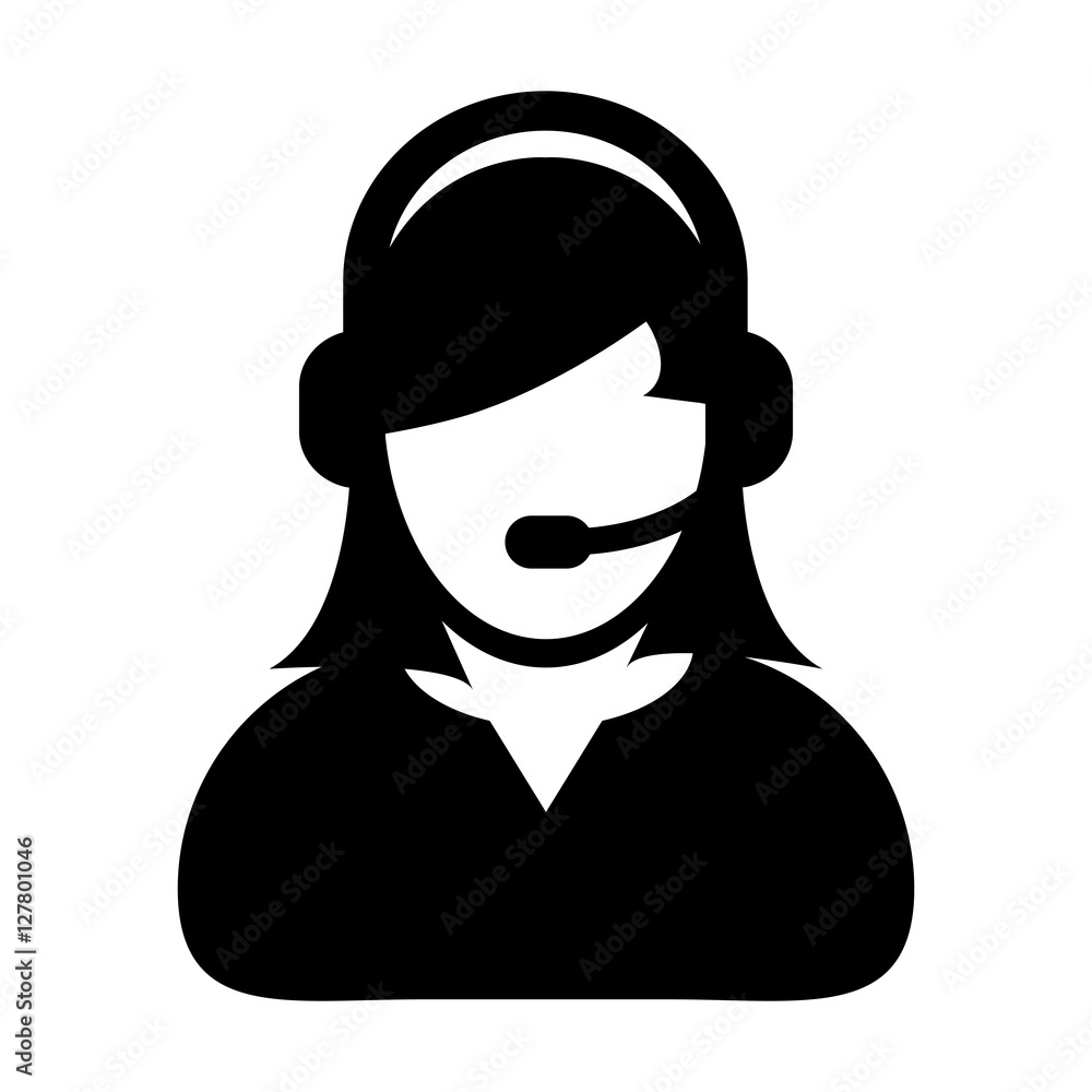 Woman Customer Service Icon - User With Headphone for Helpline and ...