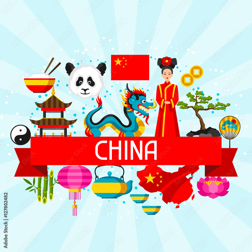 China background design. Chinese symbols and objects Stock Vector ...