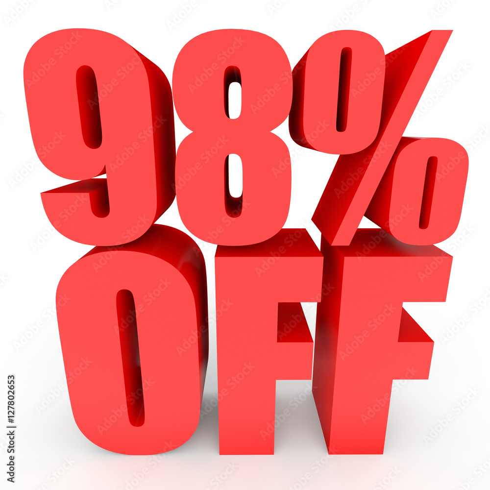 Discount 98 percent off. 3D illustration on white background. Stock ...